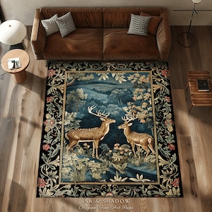 Mystical Deer Area Rug Cottagecore Room Decor William Morris Inspired ...