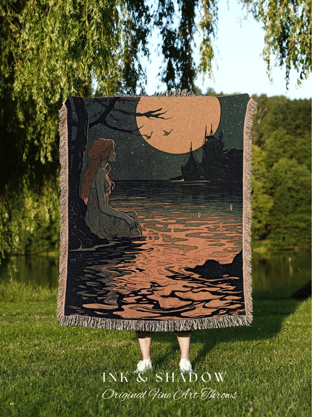 Gothic Sea Witch Tapestry Vintage | Celestial Mermaid Decor Woven ...