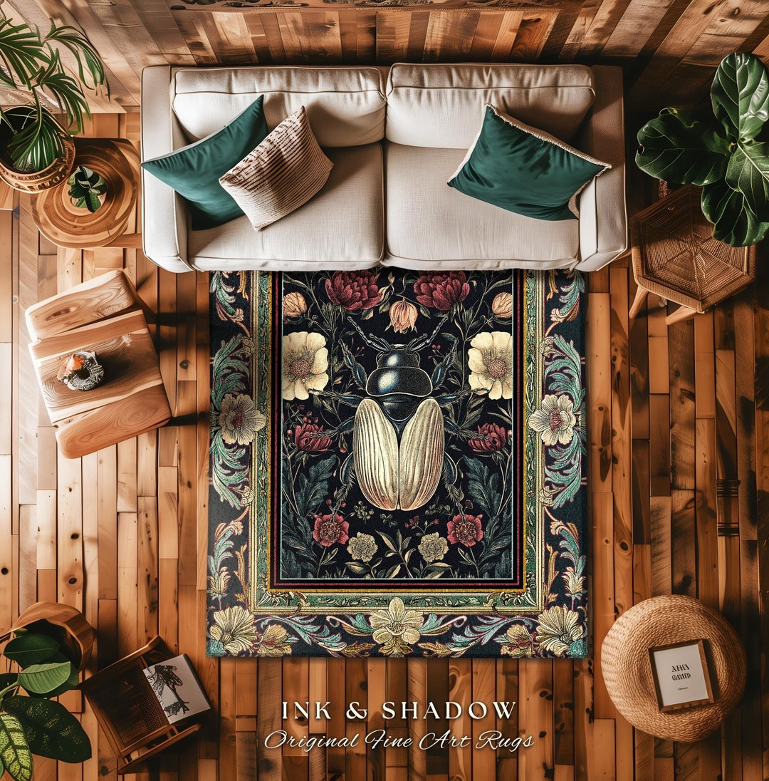 Victorian Gothic Floral Beetle Rug Vintage Aesthetic Dark Botanical Bug ...