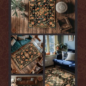 Dark Floral Cottagecore Rug Bohemian Aesthetic Living Room Home Decor ...