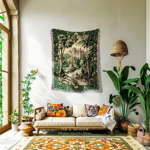 Medieval Castle Woodland Forest Tapestry Blanket Forestcore Dark ...