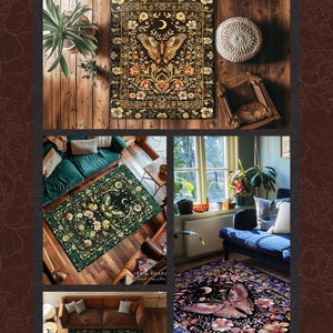Dark Green Cottagecore Moth Rug Ethereal Botanical Fairycore Decor ...