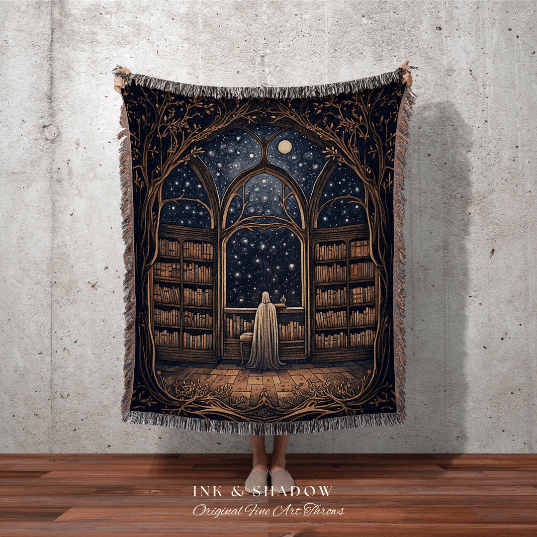 Night Library Ghost Blanket Ghost in Library Spooky Aesthetic Gothic ...