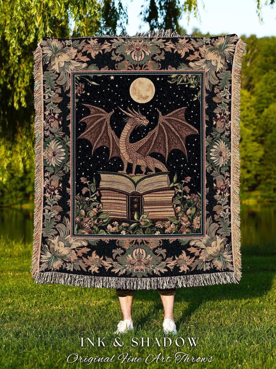 Book Nook Dragon Blanket Woven | Dark Academia Magical Aesthetic Dark ...