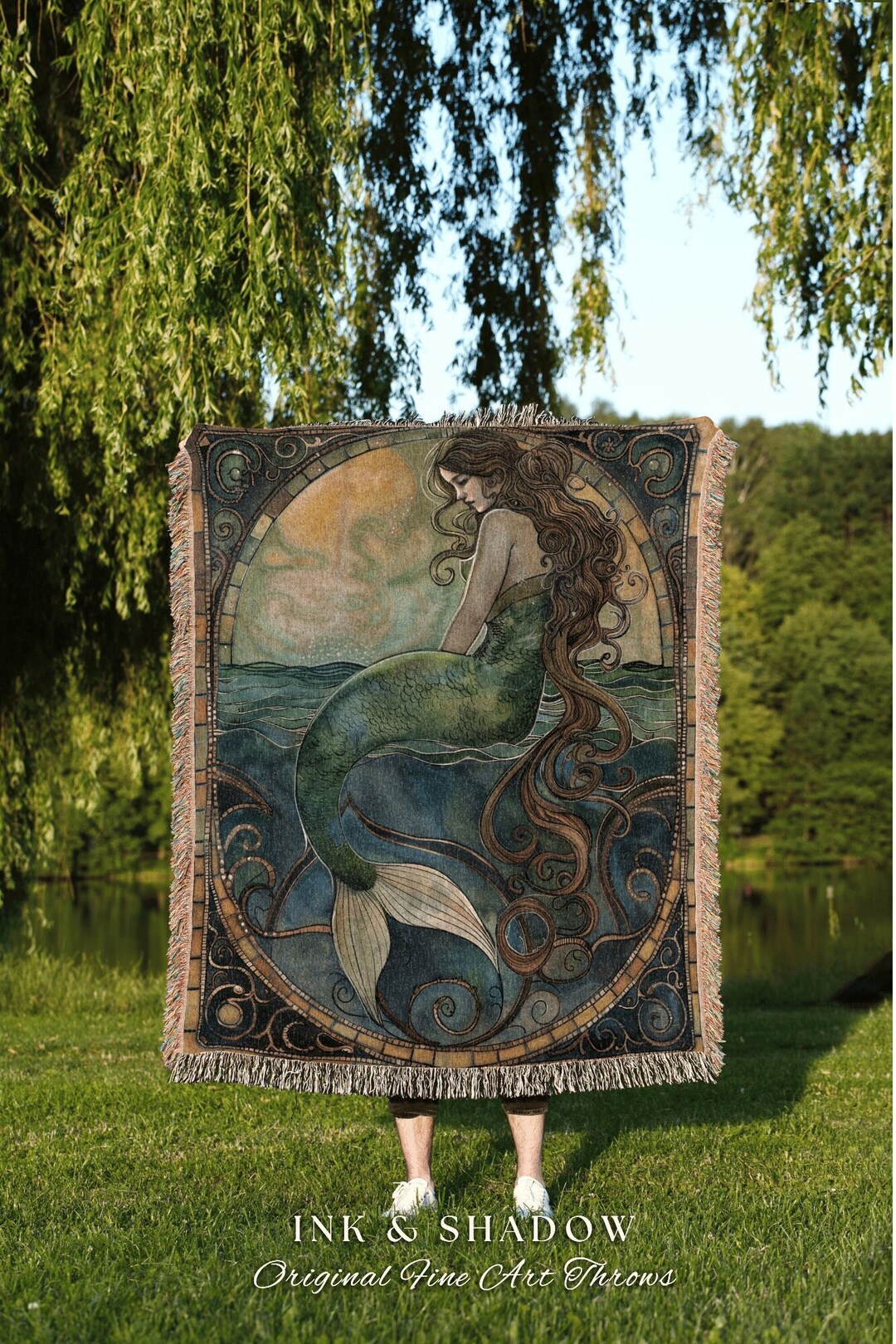 Medieval Mermaid Boho Blanket Mermaid Aesthetic Bedroom Celestial Witch ...
