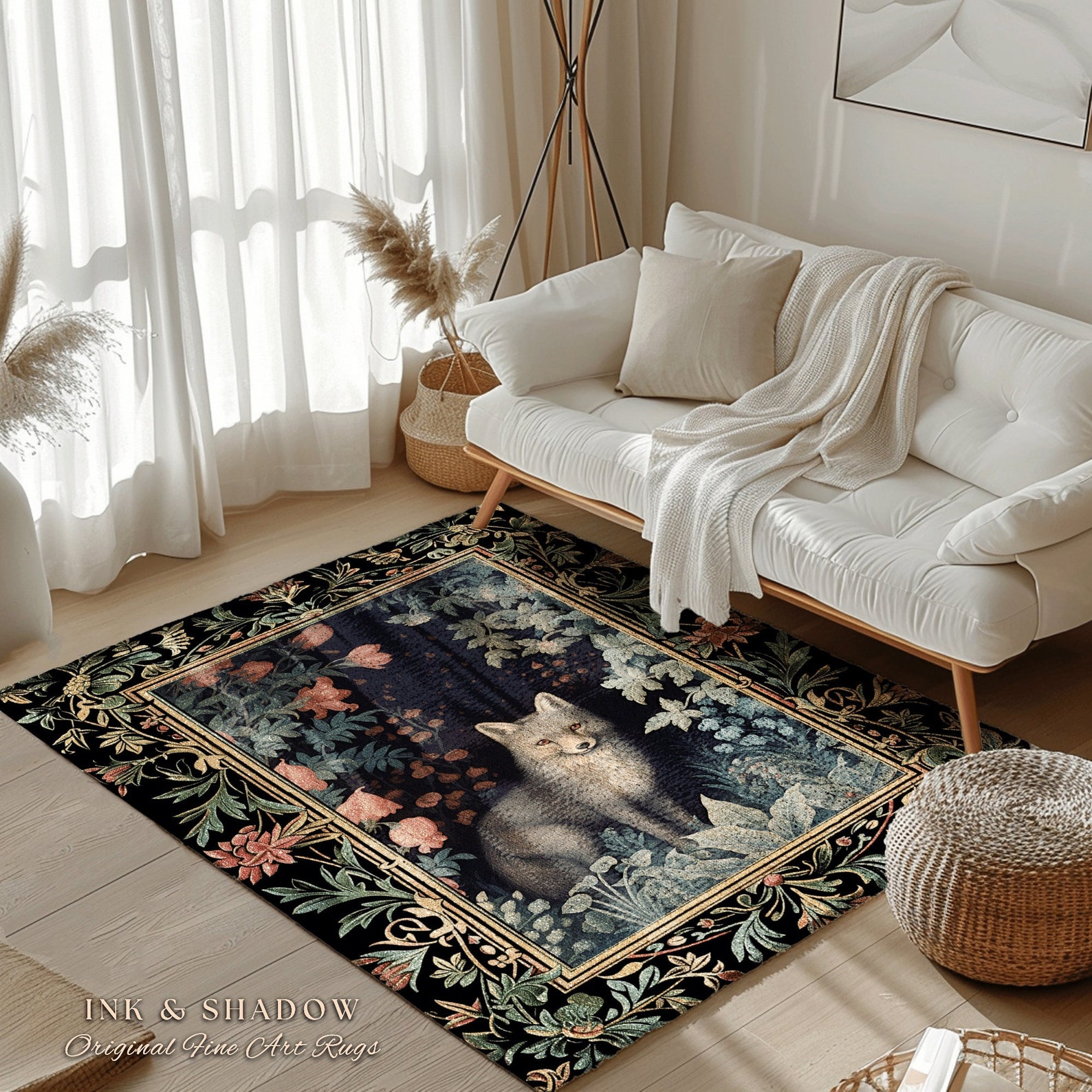 Woodland Gothic Fox Forestcore Rug Dark Botanical Cottagegoth Room ...