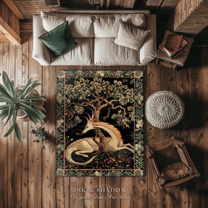 Dark Academia Dragon Area Rug Medieval Folklore Room Decor Fairytale ...