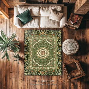 Boho Olive Green Floor Rug | Classic Ornate Victorian Rug With Sage ...