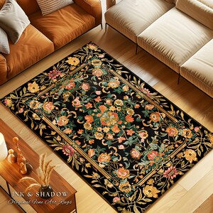Dark Floral Cottagecore Rug Bohemian Aesthetic Living Room Home Decor ...