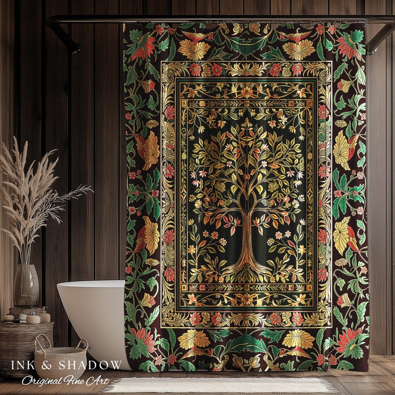Whimsical Floral Tree of Life Shower Curtain | Eclectic Botanical ...