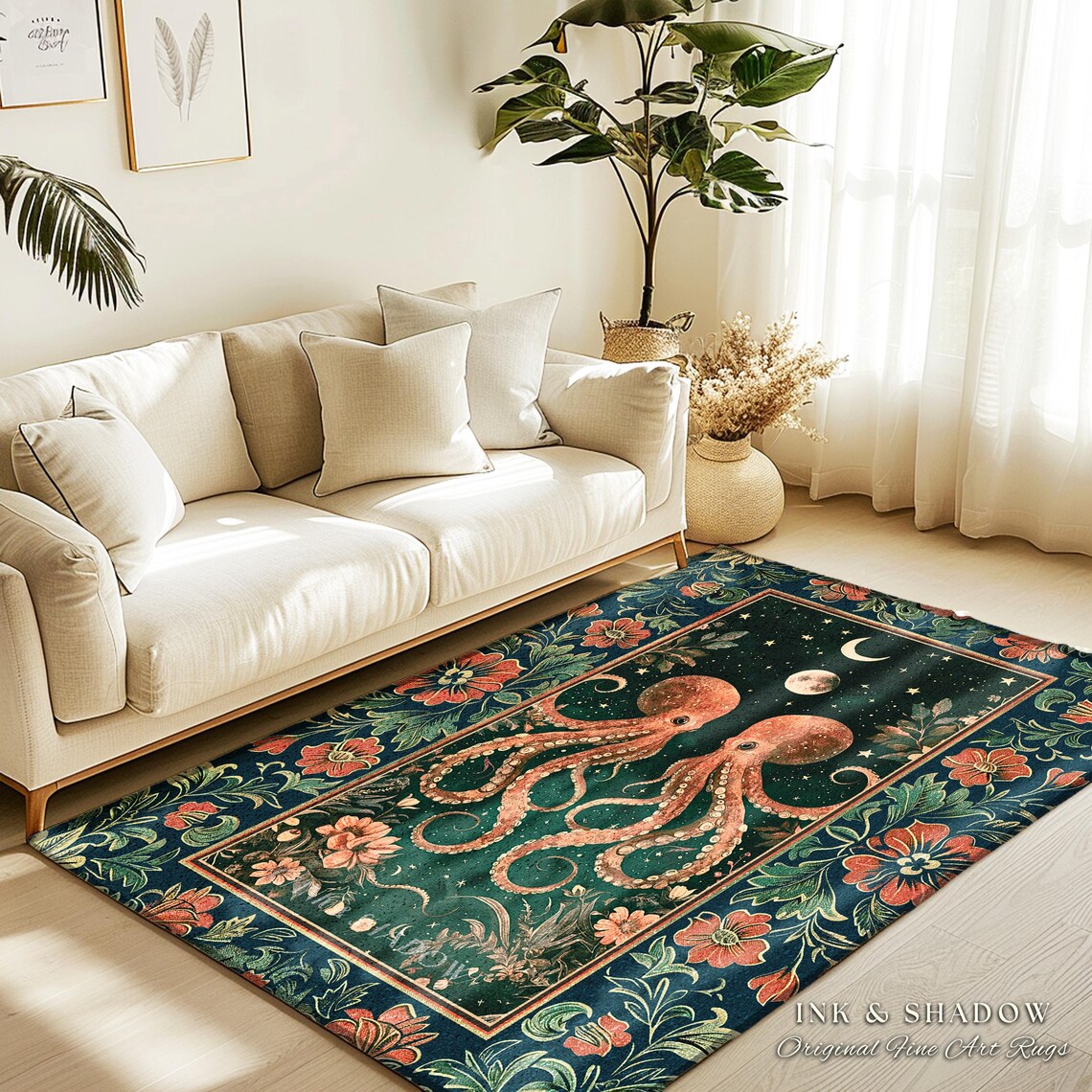 Celestial Octopus Whimsical Area Rug | Ethereal Sea Life Eclectic ...