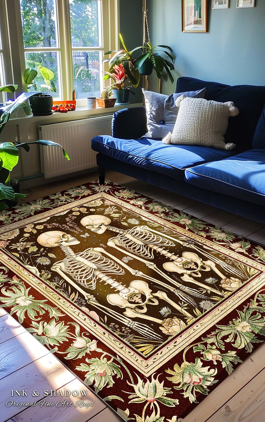 Whimsical Skeleton Rug Boho Book Nook Decor | Dark Academia Vintage ...