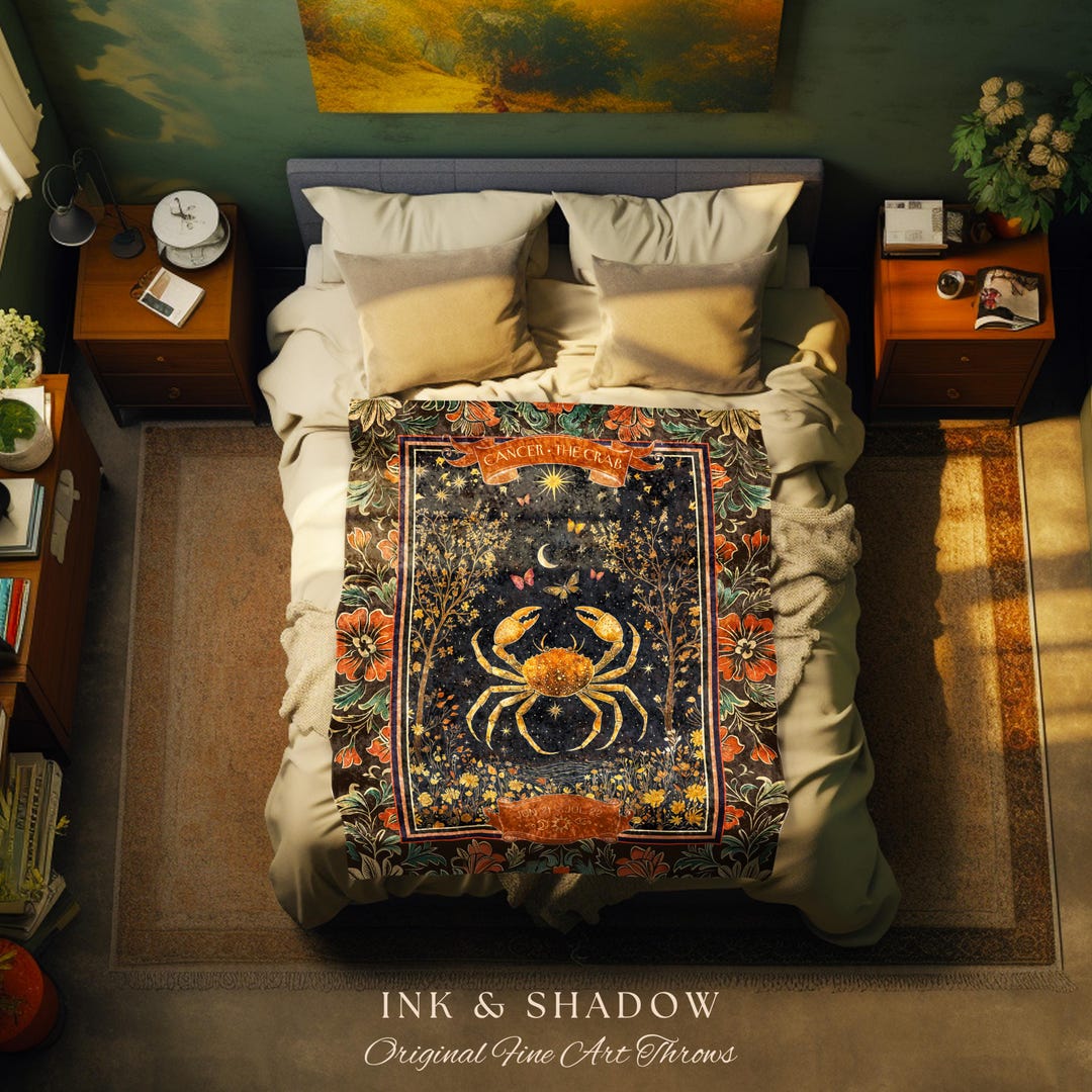 Gothic Romantic Cancer Zodiac Sign Blanket Celestial Forestcore Throw ...