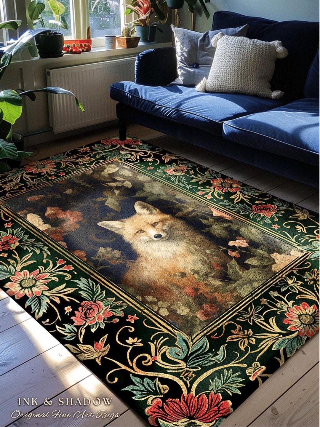 Elegant Floral Fox Rug | Ornate Room Decor William Morris Inspired ...