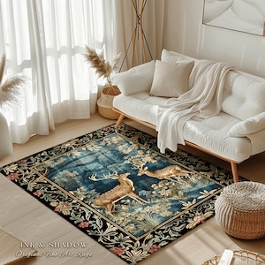 Mystical Deer Area Rug Cottagecore Room Decor William Morris Inspired ...
