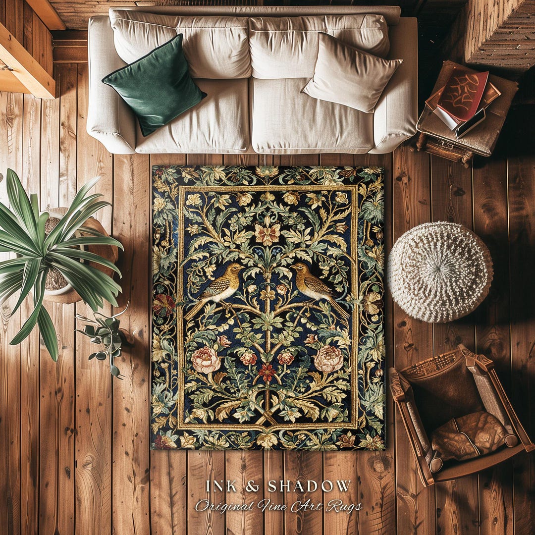 Folk Woodland Botanical Accent Rug | Dark Floral Living Room Home Decor ...