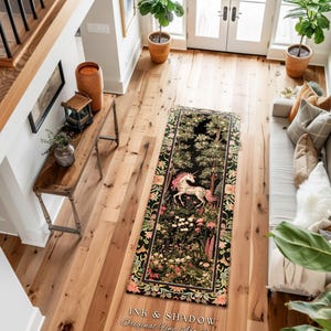 Enchanted Forest Unicorn Floral Runner Rug Mystical Medieval Style ...