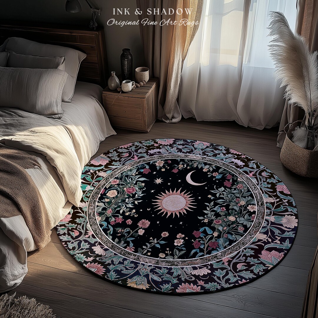 Midnight Lavender Celestial Round Rug | Witchy Pastel Tarot-inspired ...
