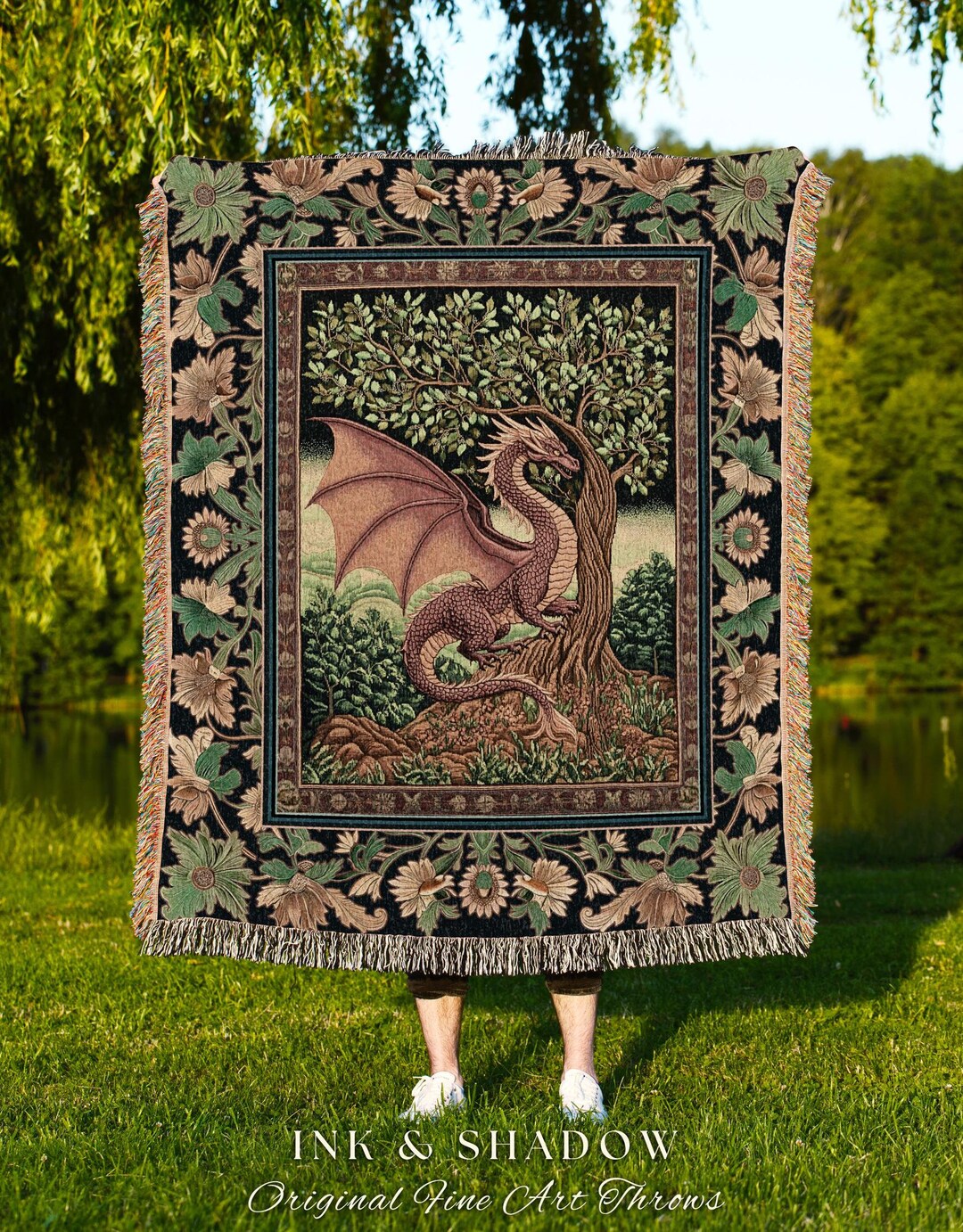 Victorian Gothic Dragon Tapestry Blanket | Dark Fairytale Aesthetic ...