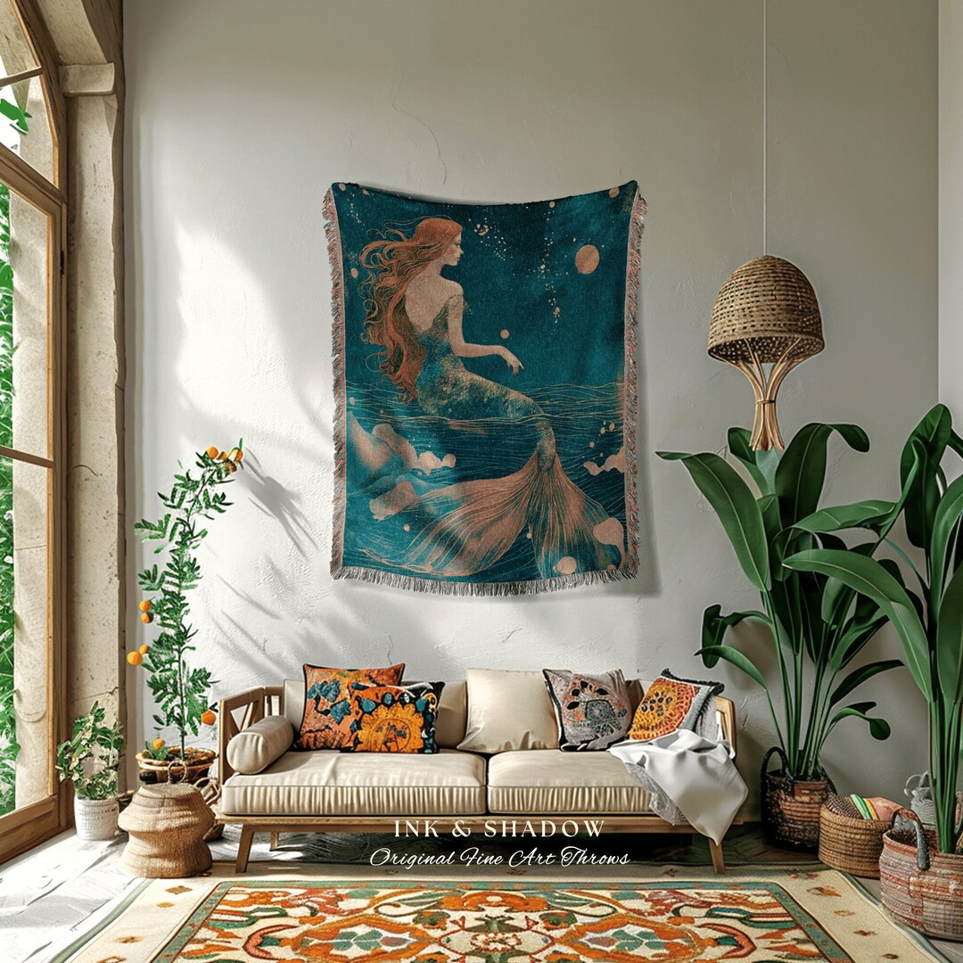 Siren Wall Tapestry Woven | Mermaidcore Aesthetic Celestial Sea Witch ...