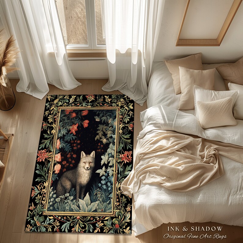 Woodland Gothic Fox Forestcore Rug Dark Botanical Cottagegoth Room ...