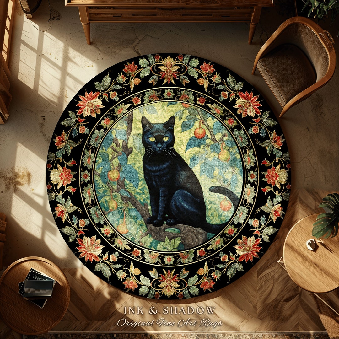 Whimsical Cat Rug Botanical Cottagecore Decor | Cat Lovers Rug ...
