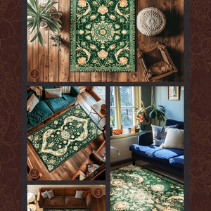 Elegant Sea Green Area Rug | Classic Ornate Statement Rug With Fine ...
