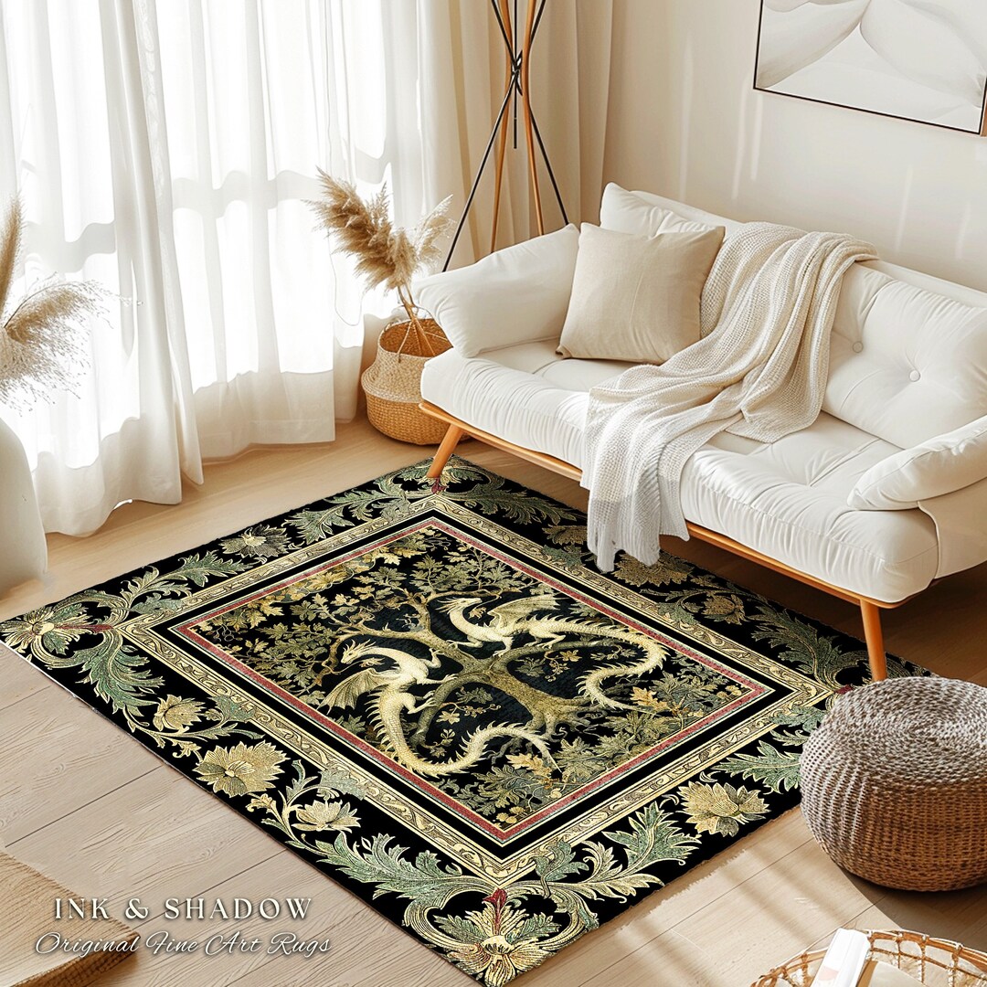 Mythical Dragon Light Academia Tree of Life Rug Enchanted Woodland ...