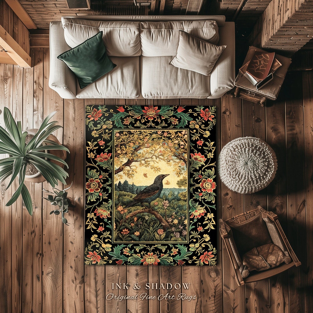 Dark Floral Raven Rug Victorian Gothic Room Decor William Morris ...