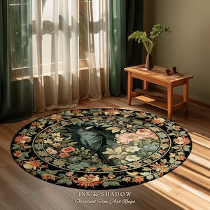 Dark Floral Raven Area Rug Ethereal Gothic Room Decor William Morris ...