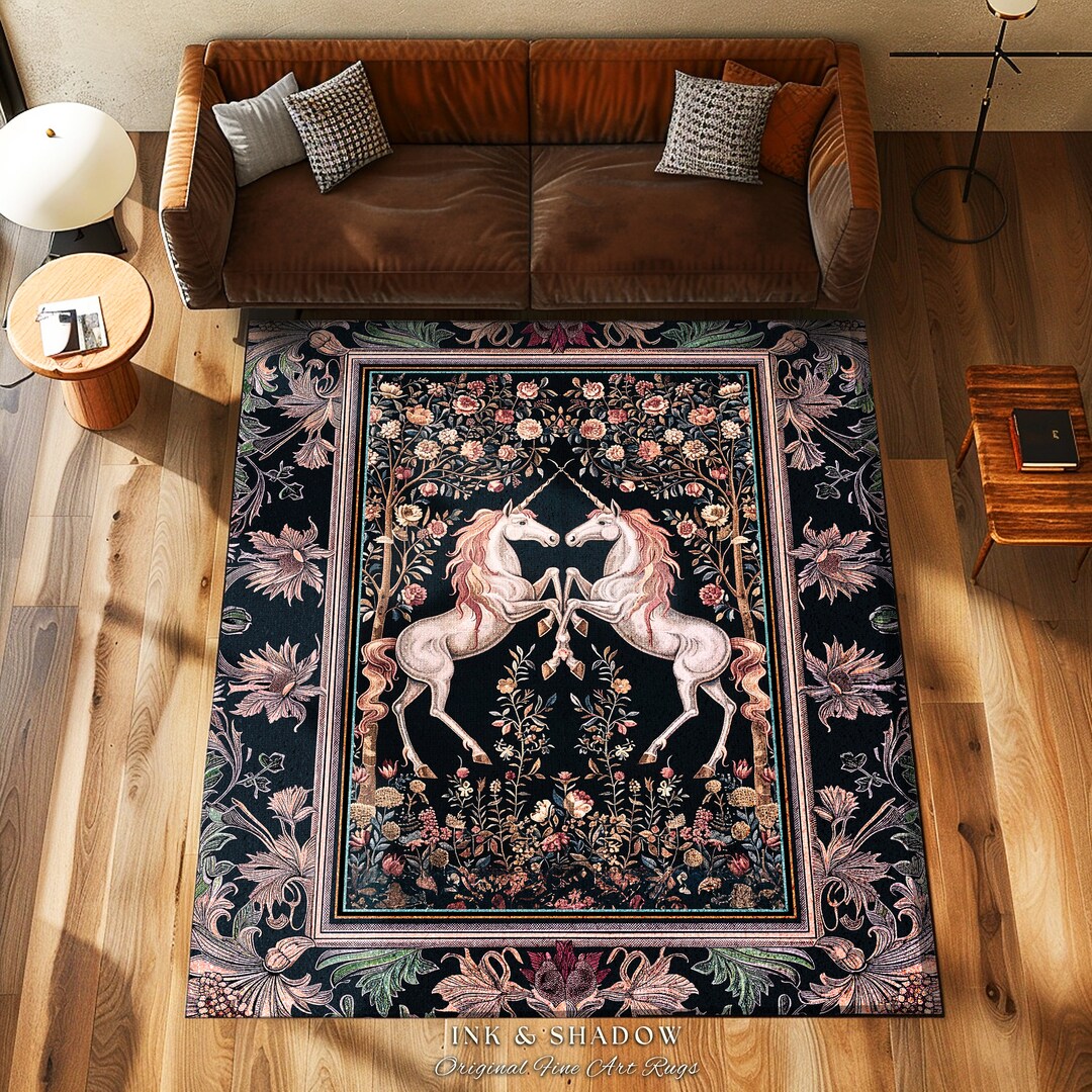 Floral Fairytale Ethereal Unicorn Area Rug | Woodland Whimsy Fairy Home ...