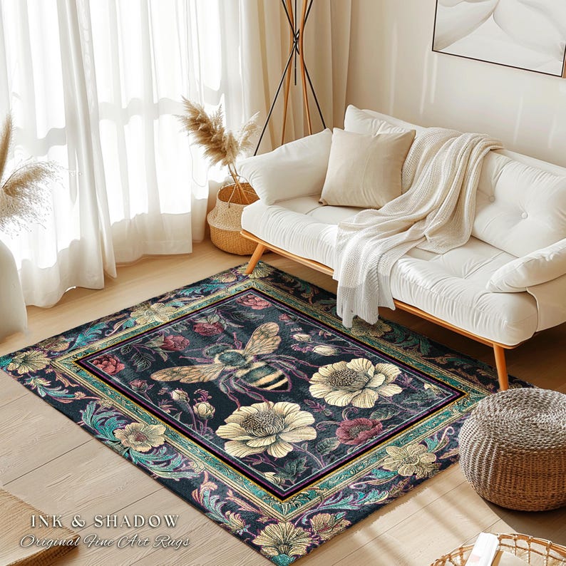 Queen Bee Victorian Gothic Floral Honeybee Rug Vintage Dark Botanical ...