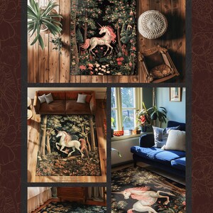 Whimsical Floral Unicorn Runner Rug Woodland Magical Folklore Aesthetic ...