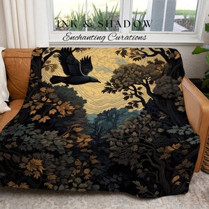 Crowcore Whimsigoth Tapestry Goth Blanket Woven Throw Blanket | Crow ...