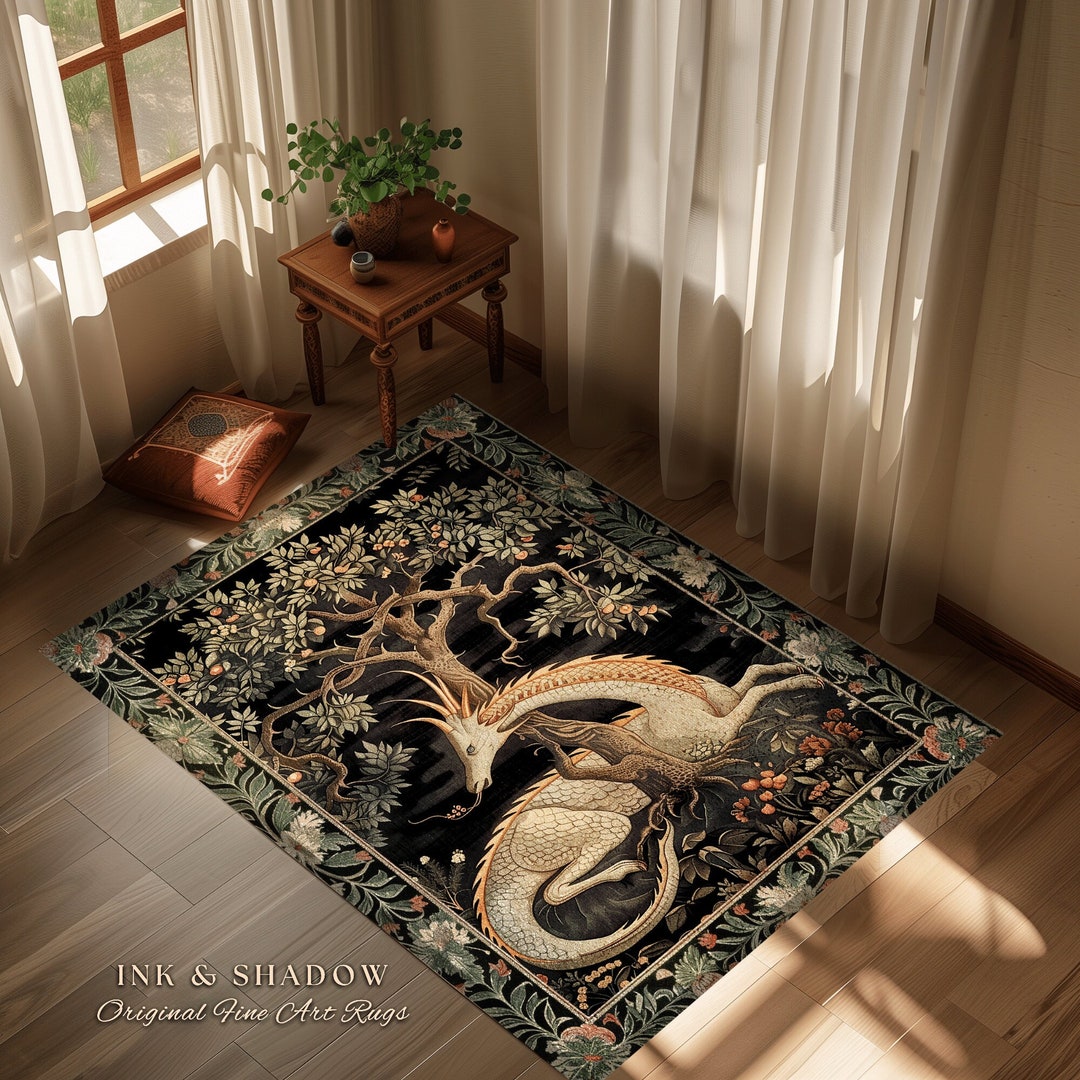 Dark Academia Dragon Area Rug Medieval Folklore Room Decor Fairytale ...