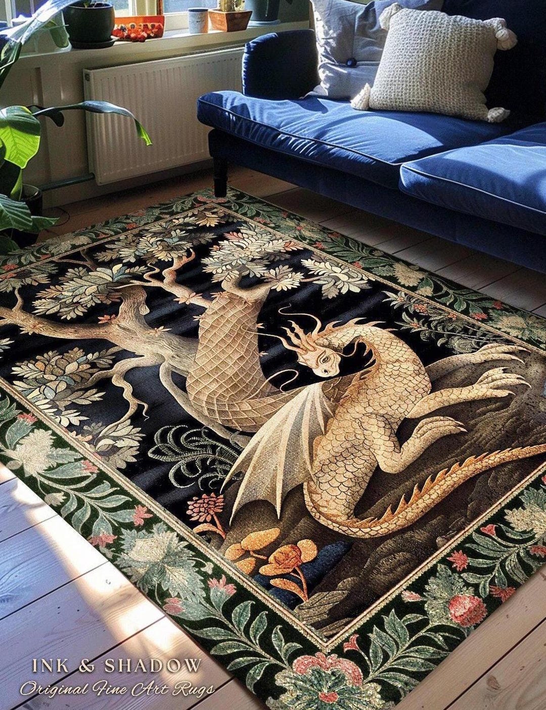 Dark Medieval Dragon Aesthetic Rug | Folklore Room Decor Fairytale ...