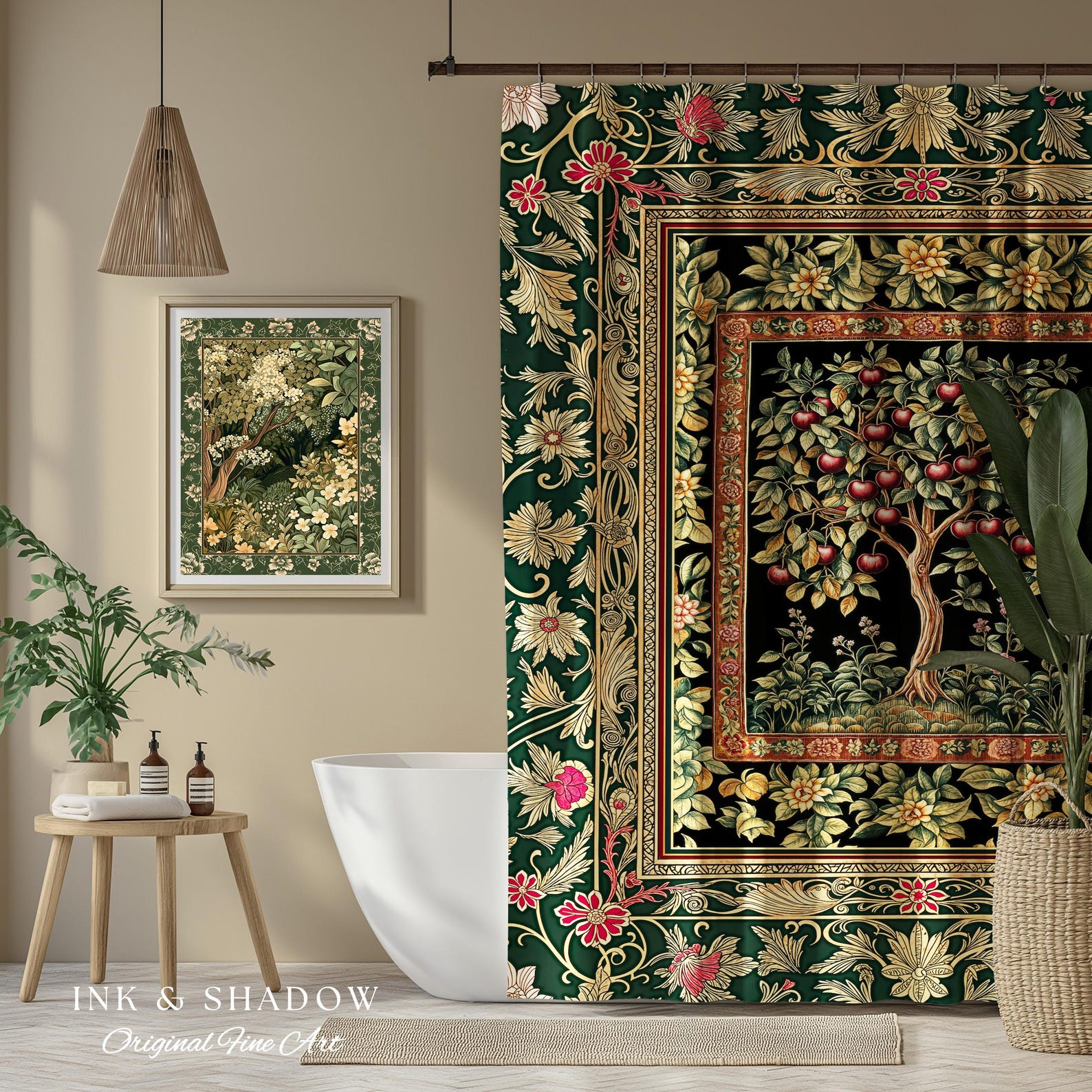 Storybook Gothic Cherry Tree Shower Curtain | Romantic Woodland ...