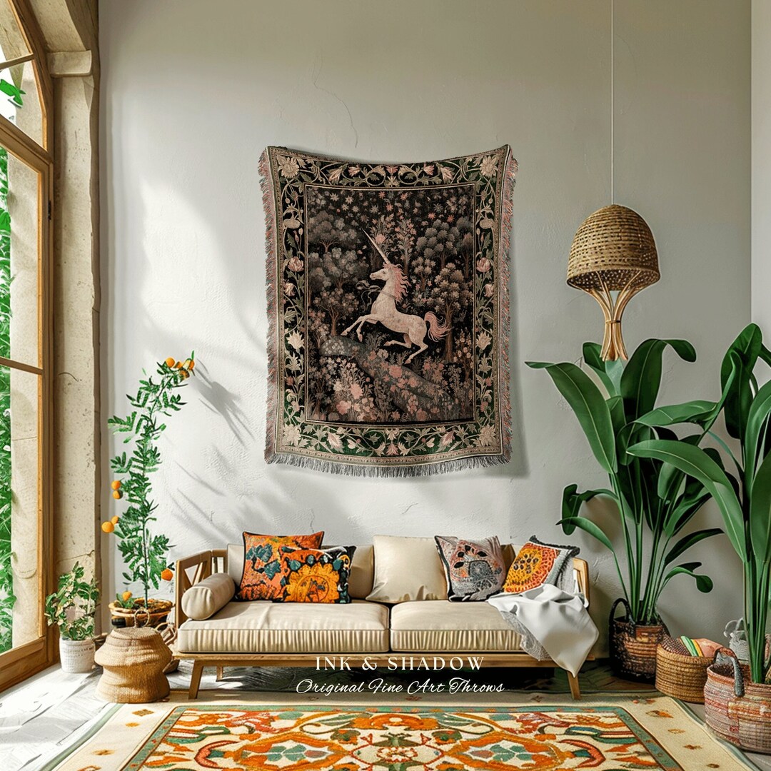 Princesscore Unicorn Wall Tapestry Woven Folklore Aesthetic Nursery ...