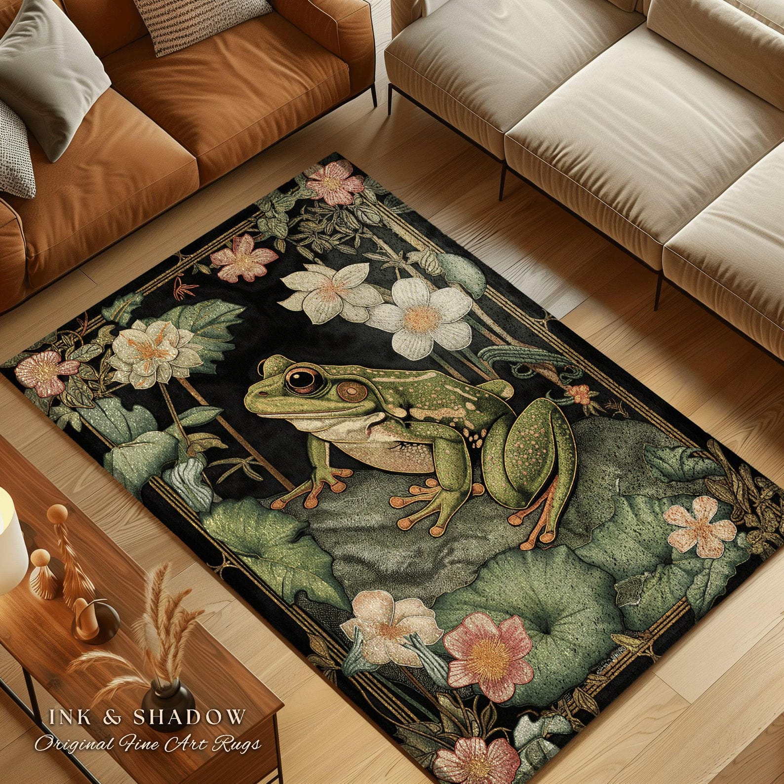 Jungle Frog Floral Bedroom Rug | Woodland Cottagecore Aesthetic Living ...