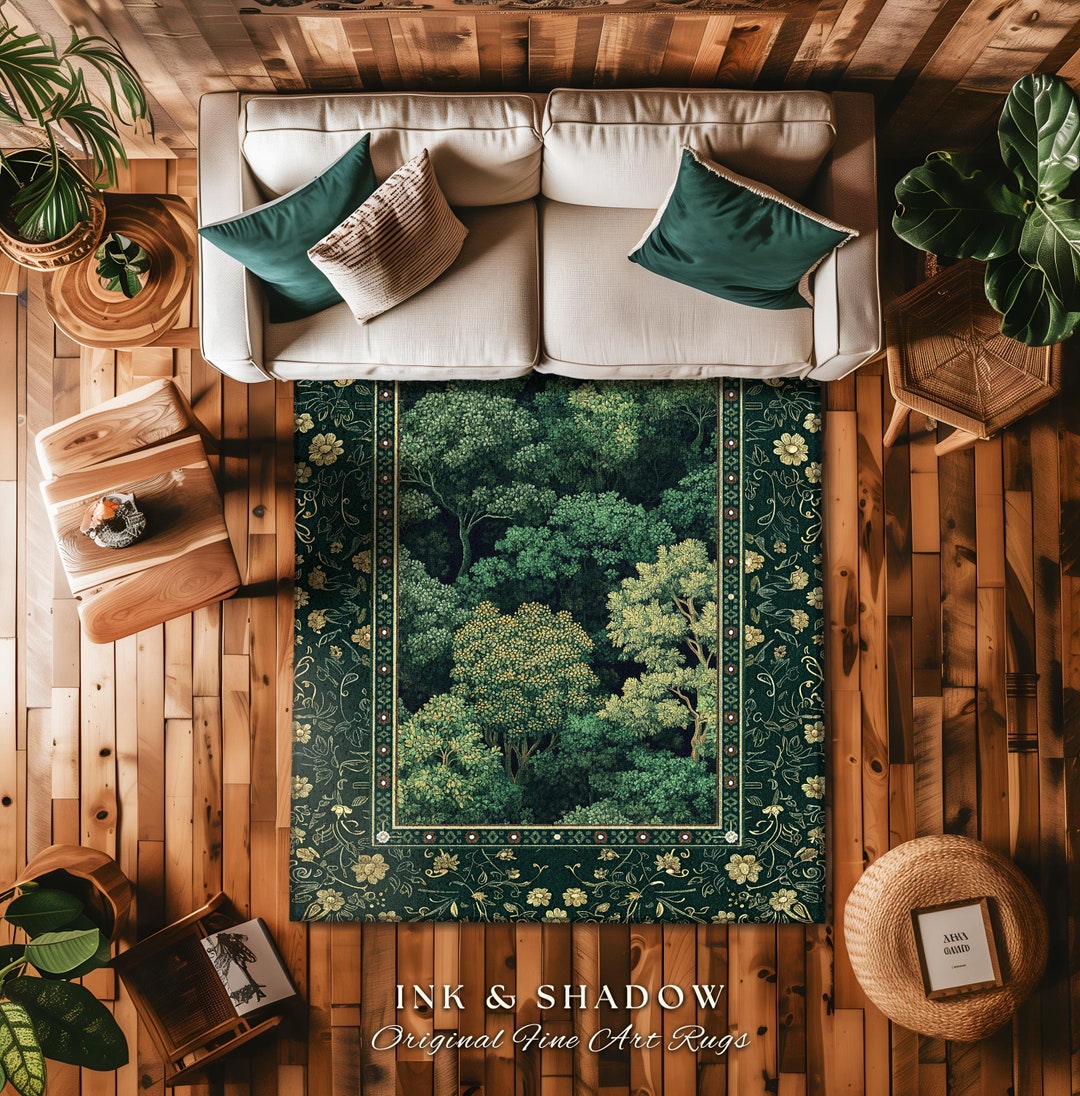 Lush Botanical Green Area Rug | Forest Theme Woodsy Aesthetic Living ...