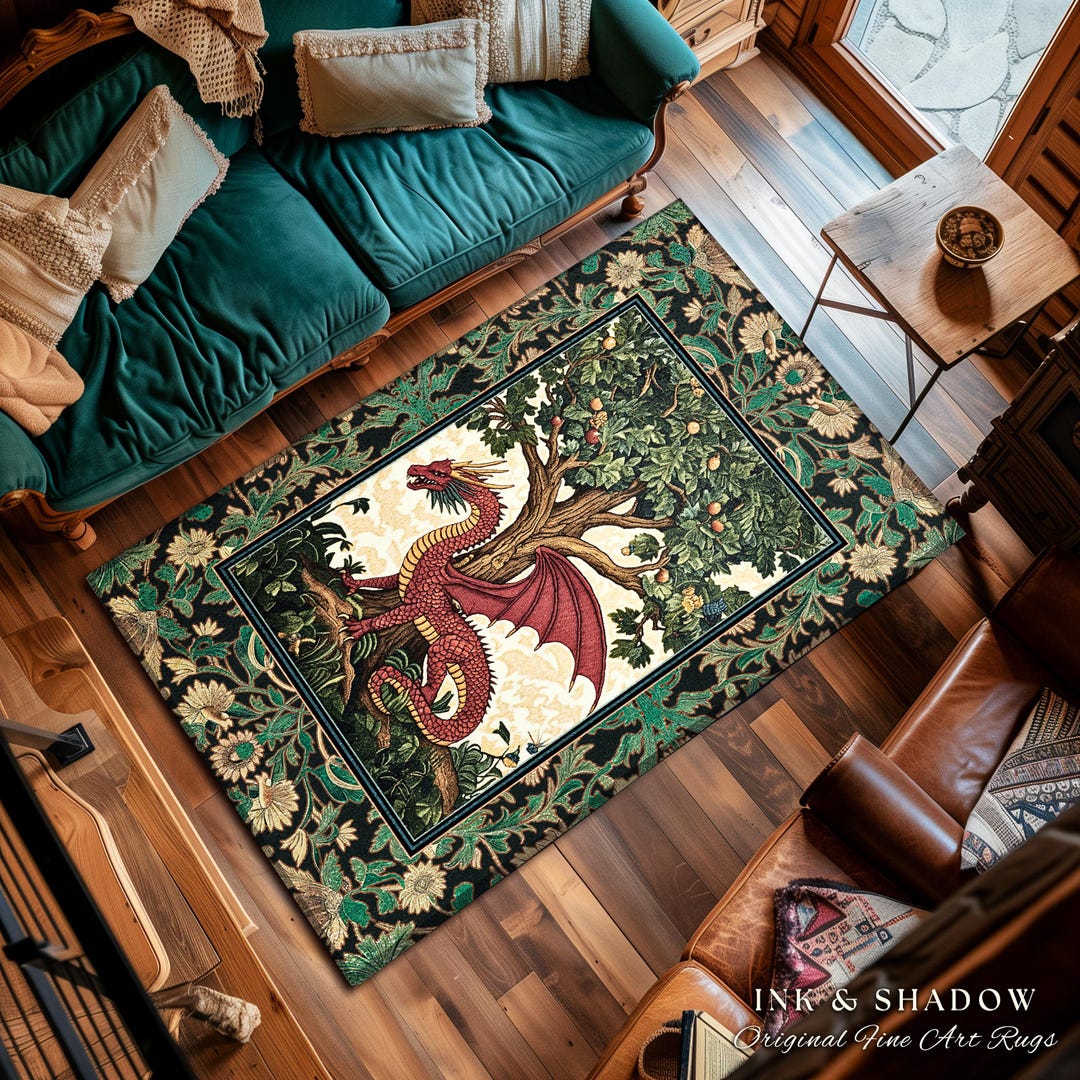 Magical Fantasy Inspired Dragon Rug | Ethereal Medieval Nordic Tree of ...