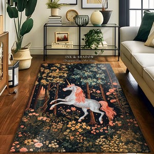 Whimsical Floral Unicorn Runner Rug Woodland Magical Folklore Aesthetic ...