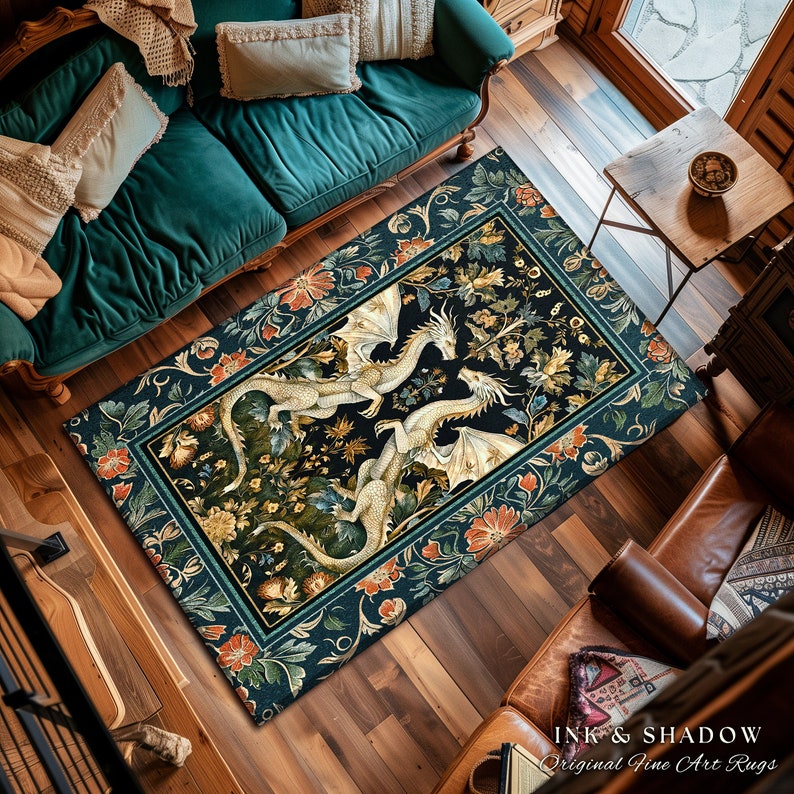 Antique Victorian Gothic Aesthetic Dragon Art Nouveau Rug | Whimsigoth ...