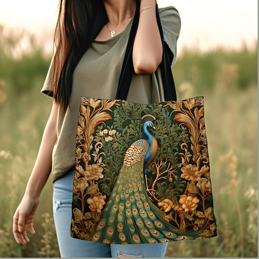 Boho Peacock Cottagecore Tote William Morris Inspired Tote Bag ...