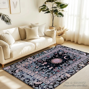 Midnight Lavender Celestial Rug | Witchy Pastel Tarot-inspired Bohemian ...