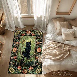 Black Cat Botanical Rug Dark Floral Bedroom Decor William Morris ...