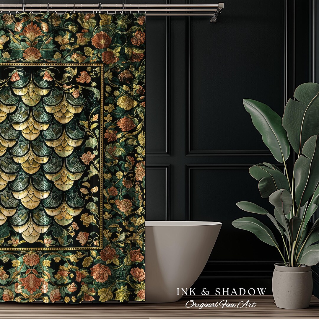 Moody Mysticism Dragon Scale Shower Curtain | Dark Cottagecore Magical ...