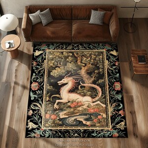 Dark Medieval Dragon Rug | Mystic Room Decor William Morris Inspired ...