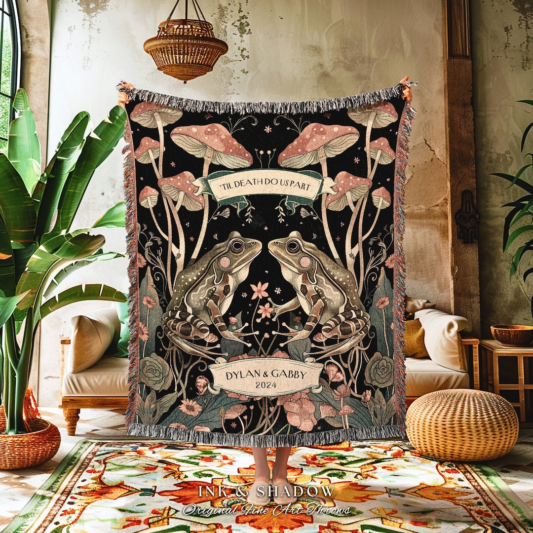Mushroom Frog Couple Blanket | Woodland Gothic Toad Lovers Tapestry ...