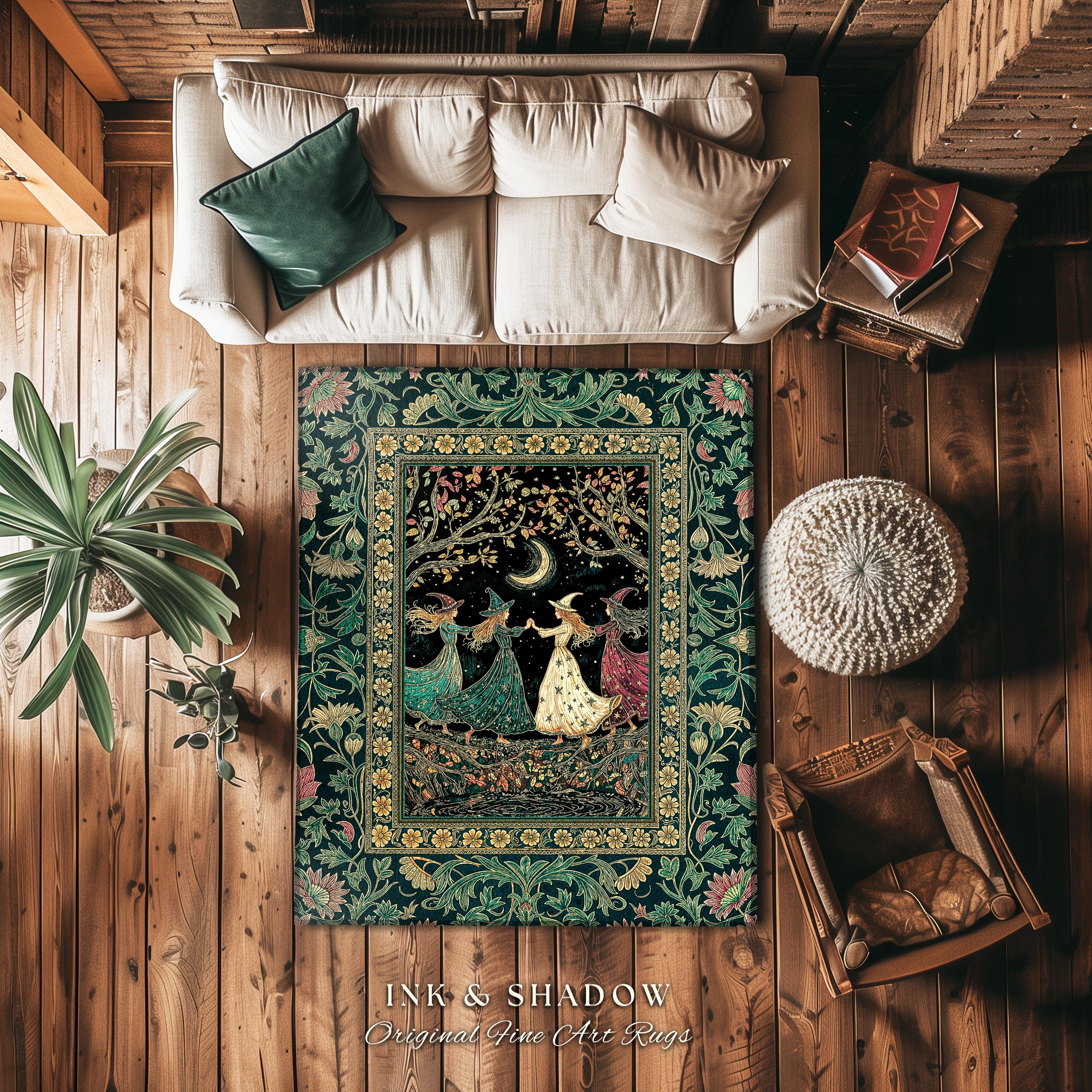 Whimsical Witch Sisterhood Accent Rug | Dreamy Dark Witchy Coven Forest ...